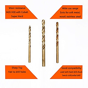 CHEW STEEL TOOLS Metric M35 Cobalt Steel Extremely Heat Resistant Twist Drill Bits with Straight Shank Set of 13pcs to Cut Through Hard Metals Such as Stainless Steel and Cast Iron