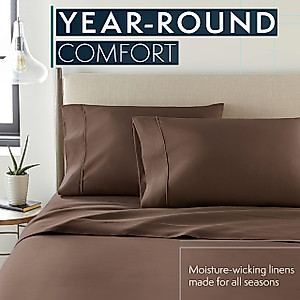 HC COLLECTION Queen Sheet Set, 4 pc Bed Sheets & Pillowcases Set - Machine Washable for Easy Care - Soft & Breathable All Season Microfiber Sheets with Deep Pockets - Brown