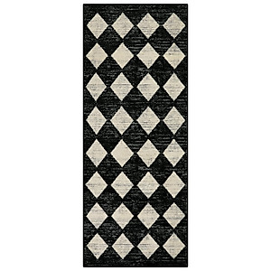 Lahome Washable Black and White Kitchen Runner Rug, 2x5 Soft Non Slip Laundry Room Rug Bathroom Runner Rugs with Rubber Backing, Moroccan Trellis Kid Pet Friendly Carpet Runner for Entryway Bedside