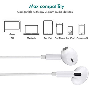 2 Pack-Apple Earbuds [Apple MFi Certified] 3.5mm Headphone Earphone Wired in Ear Stereo Noise Isolating with Built-in Microphone & Volume Control Compatible with iPhone,iPad,PC,MP3/4,Android -White