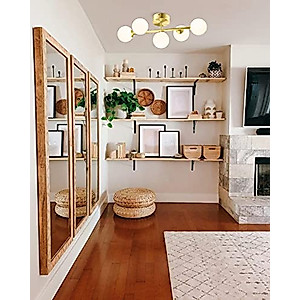 Bathroom Vanity Lights, 5-Light Bathroom Light Fixtures, Mid Century Modern Gold Bathroom Light Ceiling Light, Dimmable LED Wall Sconces Semi-Flush Mount Light Fixture with Milk Glass, Gold Brushed