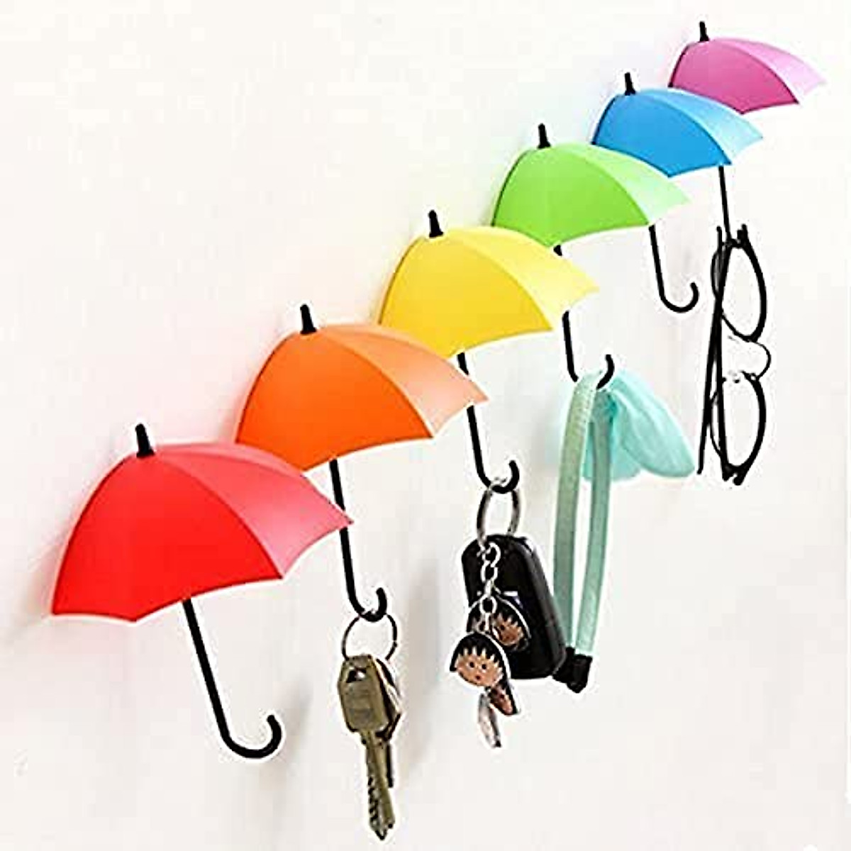 6 PCS Colorful Umbrella Key Hooks Adhesive Wall Hooks Wall Rack Decorative Wall Hanging Hooks Key Hair Pin Holder