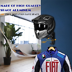 TPard Motorcycle Helmet Holder Wall Mount Helmet Rack 180° Rotation Helmet Hanger with 2 Hooks, 2 Pack