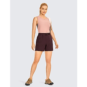 CRZ YOGA Women's Lightweight Cargo Hiking Shorts with Belt 6'' - Stretch Long Summer Athletic Outdoor Workout Shorts Pockets Dark Russet Medium