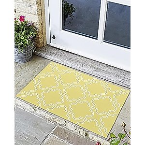 Front Door Mat, Non - Slip Absorbent Door Entry Mats, Doormats Indoor/Outdoor Entrance Small Rugs, Geometric Moroccan Tile Pattern Yelllow Doormat - Easy to Clean Floor Mats for Home 20x32 Inch