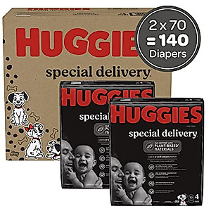 Hypoallergenic Baby Diapers Size 4 (22-37 lbs), Huggies Special Delivery, Fragrance Free, Safe for Sensitive Skin, 140 Ct