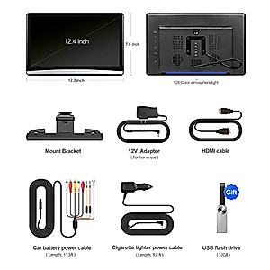 12.4" Android Universal 4K Car TV Headrest Monitor Tablet for Back seat, Support Phone Wireless Connection Mirror Link Touch Screen,with WiFi/Bluetooth/HDMI/USB/AV in/SD/Airplay Video Player(1*pcs)