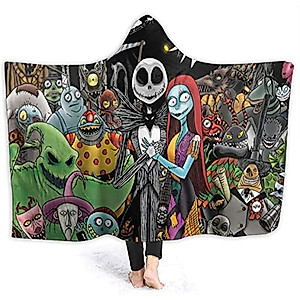 Hooded Blanket by JINTANG, 3D Nightmare Before Christmas Hooded Blanket Halloween Blanket Warm Wearable Blankets Kids and Adults Blankets Super Soft Blankets (A05, 79x59 inches)