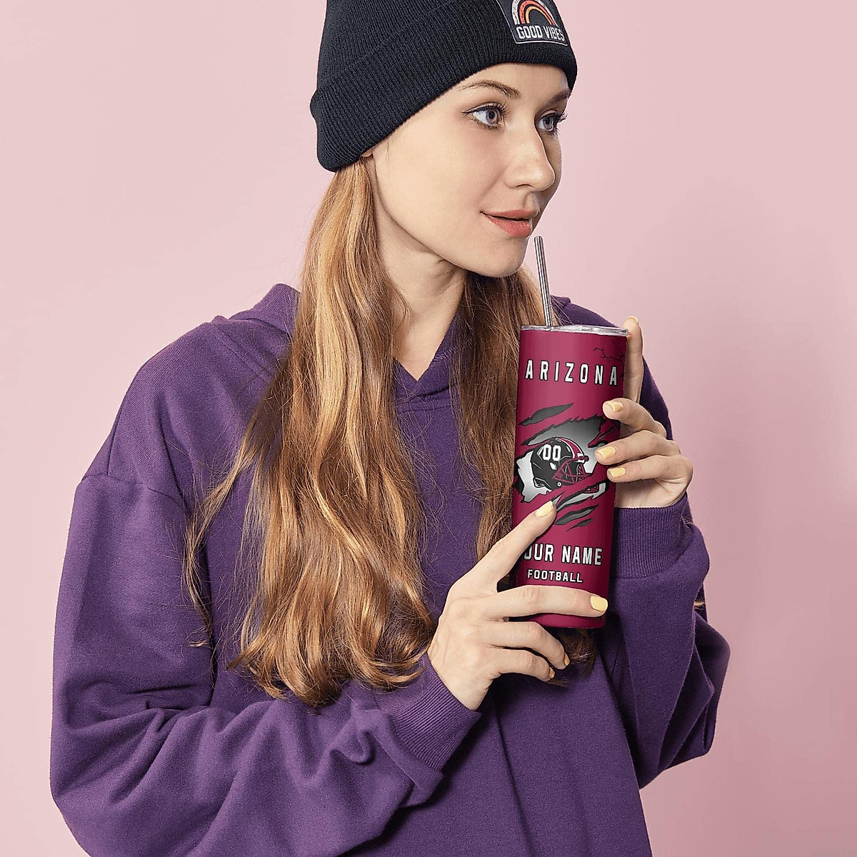 20oz Customs Football City Tumbler with Lid and Straws, Personalized Football GIfts for Fans, Travel Cup Adds Your Name and Number