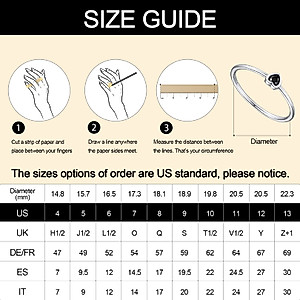 FOCALOOK 925 Sterling Silver Ring for Women, Heart Black Cubic Zirconia CZ Eternity Simple Stackable Engagement Wedding Promise Band Ring for Her Size 9