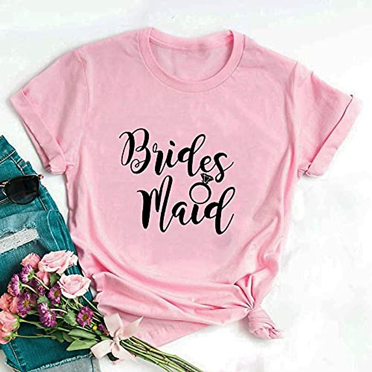 Bride and Bridesmaid T Shirt Bridal Party Bachelorette Party Bridesmaid Proposal Gift Team Bride Tribe I Do Crew Wedding (Medium, Pink Bridesmaid)