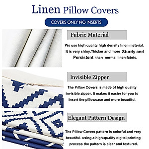 Decorative Throw Pillow Covers 18x18 Inch Blue Pillow Covers for Couch Sofa Living Room Bedroom car,Farmhouse Outdoor Throw Pillow Cover,Modern Geometric Linen Square Throw Pillow Case Set of 4