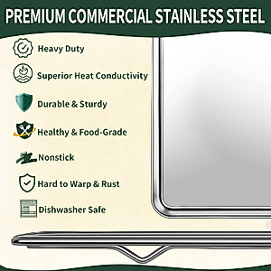 CEKEE Baking Sheet with Rack Set (2 Baking Pans + 2 Baking Racks), Stainless Steel Cookie Sheets for Baking Nonstick, Heavy Duty Jelly Roll Pans, Warp Resistant & Rust Free, Size 16 x 12 x 1 Inches