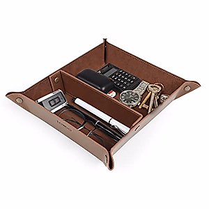 Londo Leather Tray Organizer - Practical Storage Box for Wallets, Watches, Keys, Coins, Cell Phones and Office Equipment