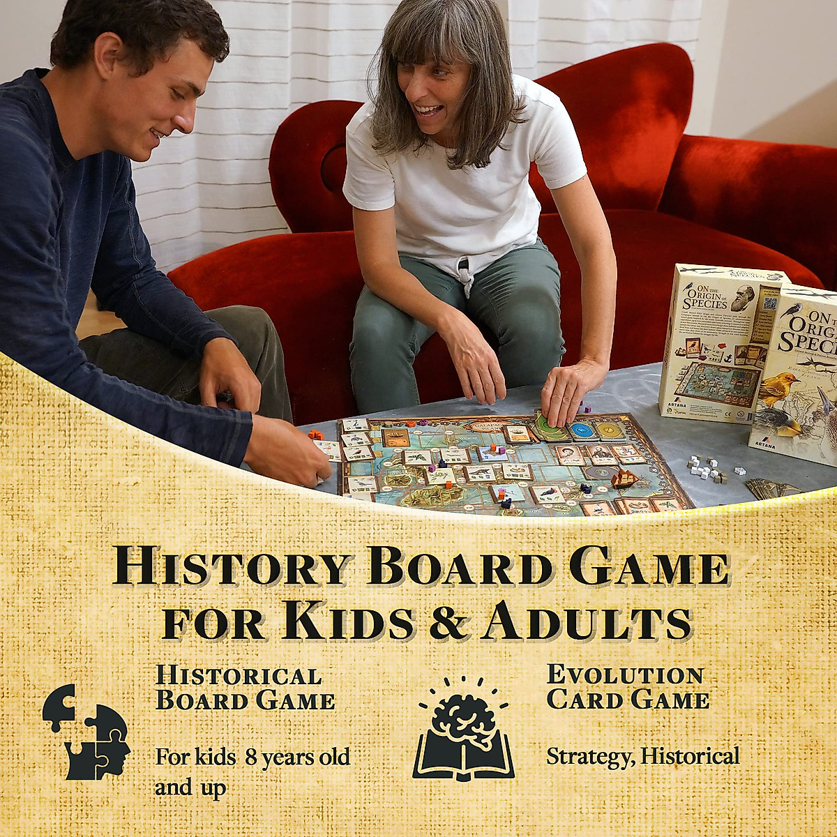 On The Origin of Species | An Evolutionary Research Board Game by Artana Games | Charles Darwin's Trip Through the Galapagos as a Strategic Science Board Game for Kids and Families | Based on the Book