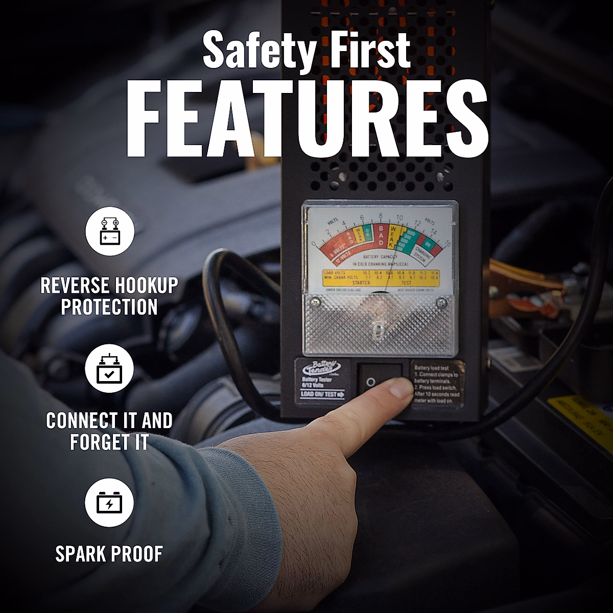 Battery Tender Battery Load Tester 12 Volt at 100 Amps / 6 Volt at 50 Amps Battery Tester - Includes Alligator Clamps - 12V or 6V Battery Health Checker, Check Starter Motor Draw - 026-0020