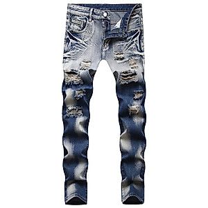 Ripped Jeans for Men Slim Fit Distressed Holes Stretch Denim Pants Classic Destroyed Straight Leg Comfort Jean (Blue,30)