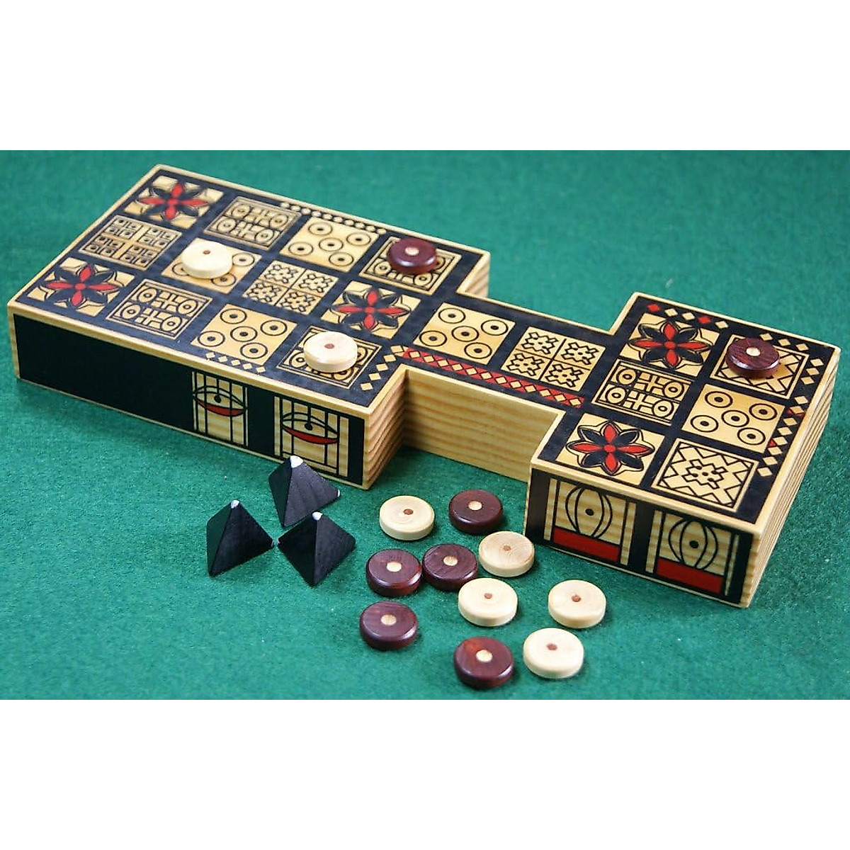 Masters Replica Royal Game of Ur Board Game with Pyramid Dice - Features Authentic Design with Solid Wood Board and Wooden Pieces