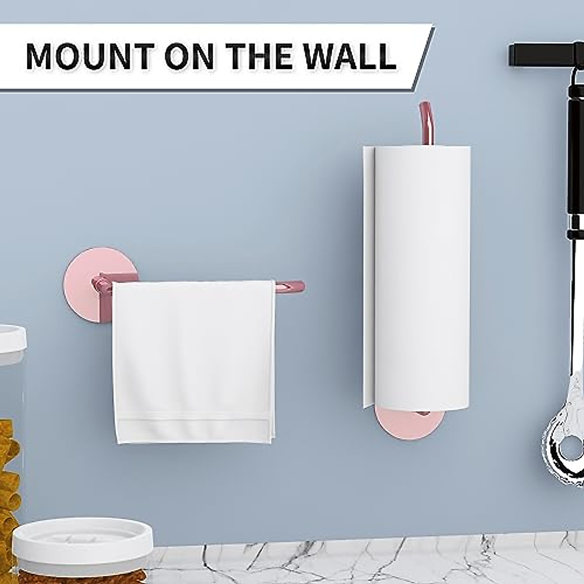 TONLEA Paper Towel Rack, Under Cabinet Paper Towel Holder, 3M Self-Adhesive or Drilling Kitchen Paper Towels Holder, Wall Mount Paper Towel Holders for Kitchen, Pantry, Sink, Bathroom Pink