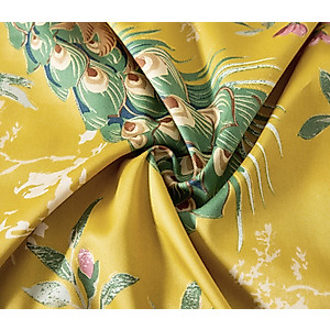 Eikei Chinoiserie Chic Peacock Floral Duvet Cover Paradise Garden Botanical Bird and Tree Branches Vintage Stylized Long Staple Cotton Bedding Set (Queen, Citrine)