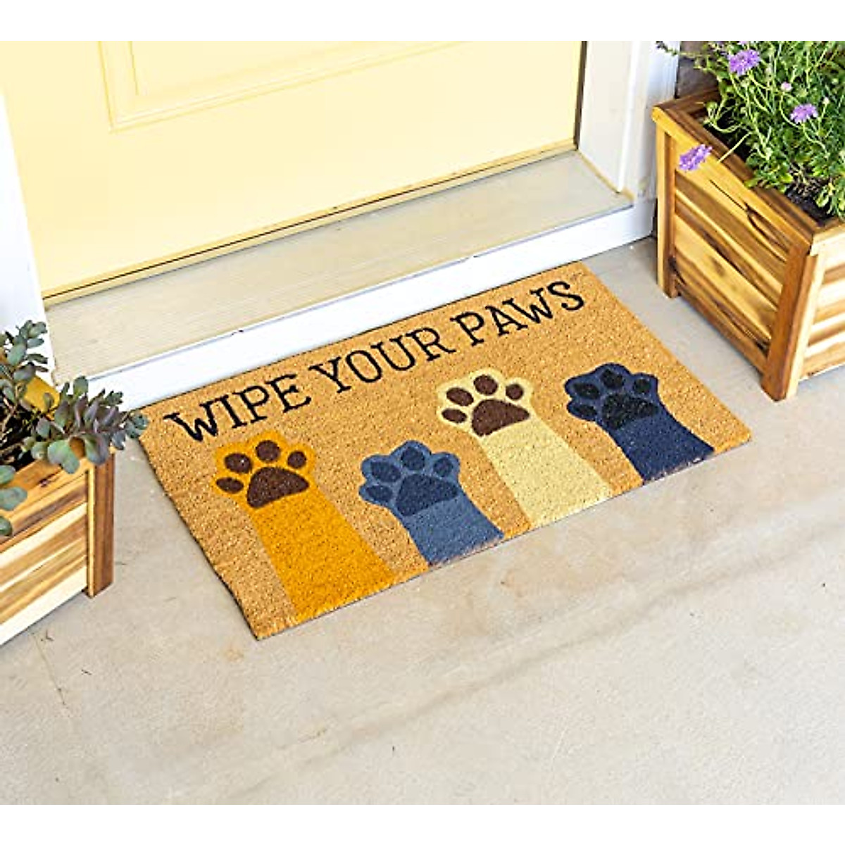 Avera Products Wipe Your Paws Natural Coir Doormat Anti-Slip Rubber Back | 17" x 29" Perfect for Outdoors | Low Maintenance Animal Welcome Mat | Colorful and Fun Pet Approved