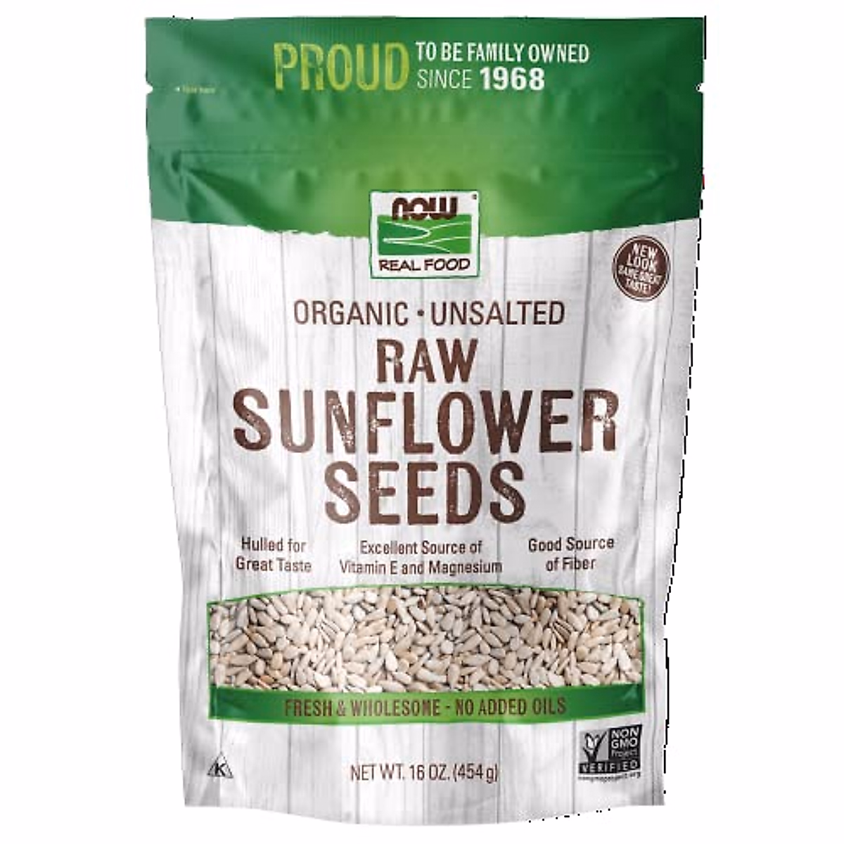 NOW Foods, Certified Organic Sunflower Seeds, Raw and Unsalted, Source of Fiber and Vitamin E, Hulled for Great Taste, Certified Non-GMO, 16-Ounce (Packaging May Vary)