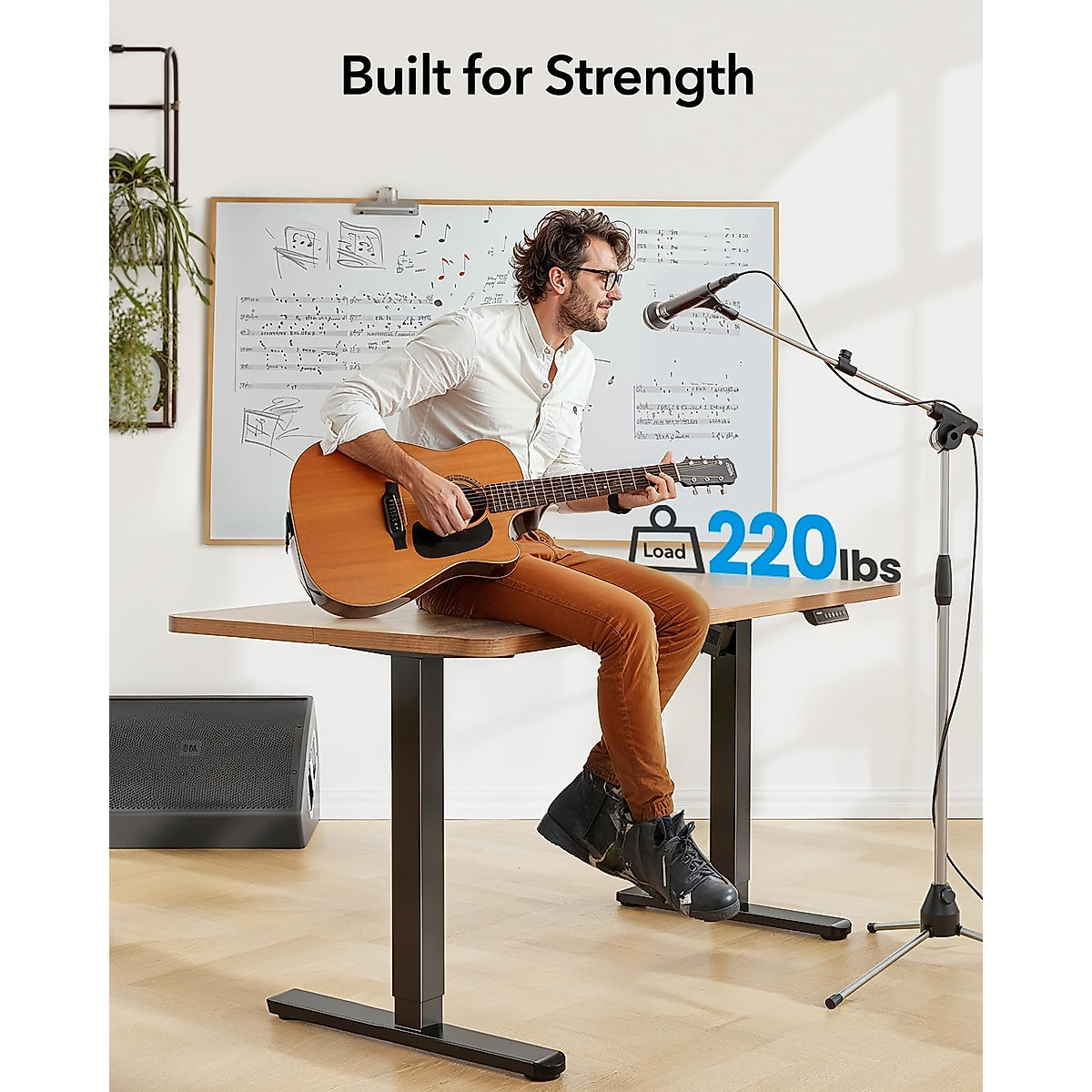 HUANUO Standing Desk Frame with 220lbs Powerful Brushless Motor, Thick T-Shaped Adjustable Desk Legs Made of Automotive-Grade Steel, for Max 75″ x 35″ Desktop, for Home Office, Frame Only