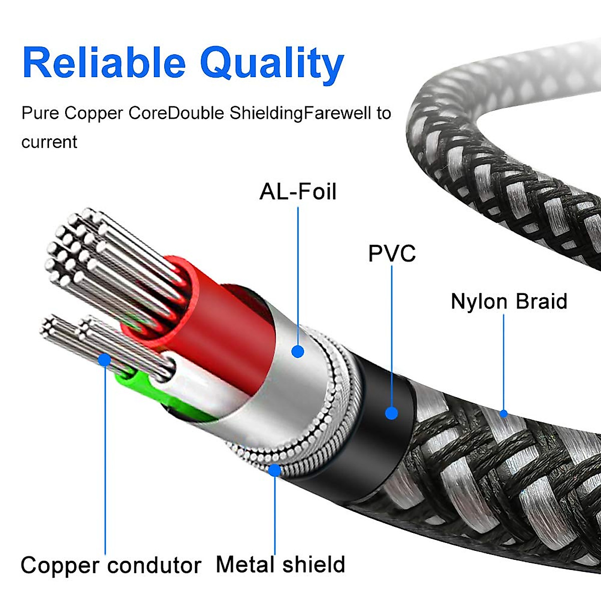 3.5mm to 6.35mm Stereo Audio Cable 50 ft,Yeung Qee 1/4 to 1/8 Audio Cable,3.5mm Male to 6.35mm Male TRS Nylon Braid Cable Compatible for iPod, Laptop,Home Theater Devices, and Amplifiers (50FT/15M)