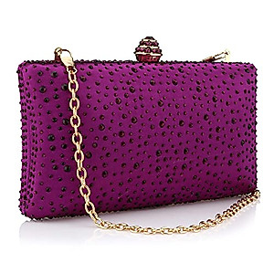 Vistatroy Women's Evening Bag Sparkling Rhinestone Wedding Evening Party Clutch Handbag Purse Chain Shoulder Crossbody Bag (Dark purple)