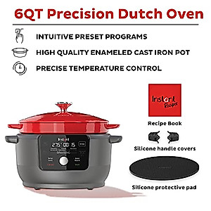 Instant Pot, 6-Quart 1500W Electric Round Dutch Oven, 5-in-1: Braise, Slow Cook, Sear/Sauté, Cooking Pan, Food Warmer, Enameled Cast Iron, Free App With 50 Recipes, Perfect Wedding Gift, Red