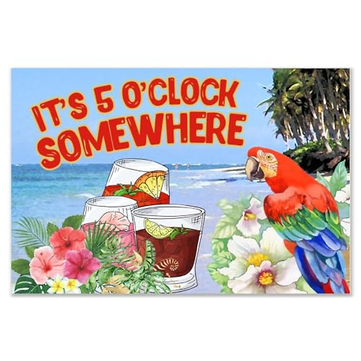 It's Five O'clock Somewhere Wooden Plaque Sign Distressed Table Country Wall Décor Wooden Signs Custom Tiki Bar Pool Hot Tub Luau Wood Sign for Bedroom Offices 8x12 Inch