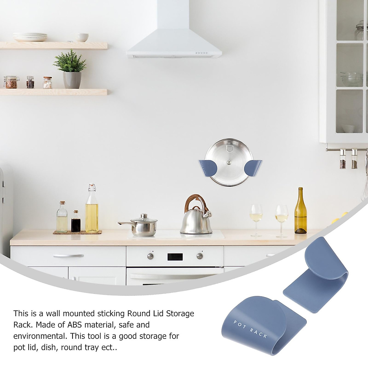 Hemoton 5 Pairs of Wall Mount Pot Lid Organizers Racks Plastic Pot Lid Storage Racks Holders for Kitchen Wall (Blue)