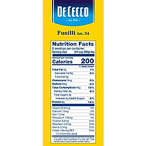 De Cecco Semolina Pasta, Fusilli No.34, 1 Pound (Pack of 5)