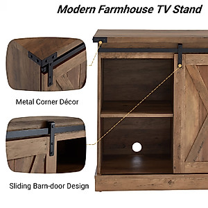 EDYO LIVING Farmhouse TV Stand for 65 Inch TV, Wood TV Stand with Sliding Barn Door, Entertainment Center with Storage Cabinet, Rustic Media Console for Living Room Bedroom, Rustic Oak