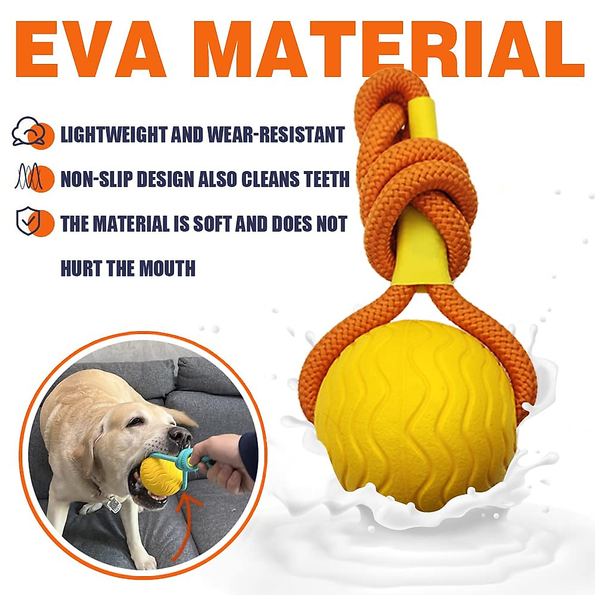 Dog ball on rope toys for aggressive chewers,Interactive dog ball toy almost indestructible for small dogs,Floating puppy chew toys2.76in