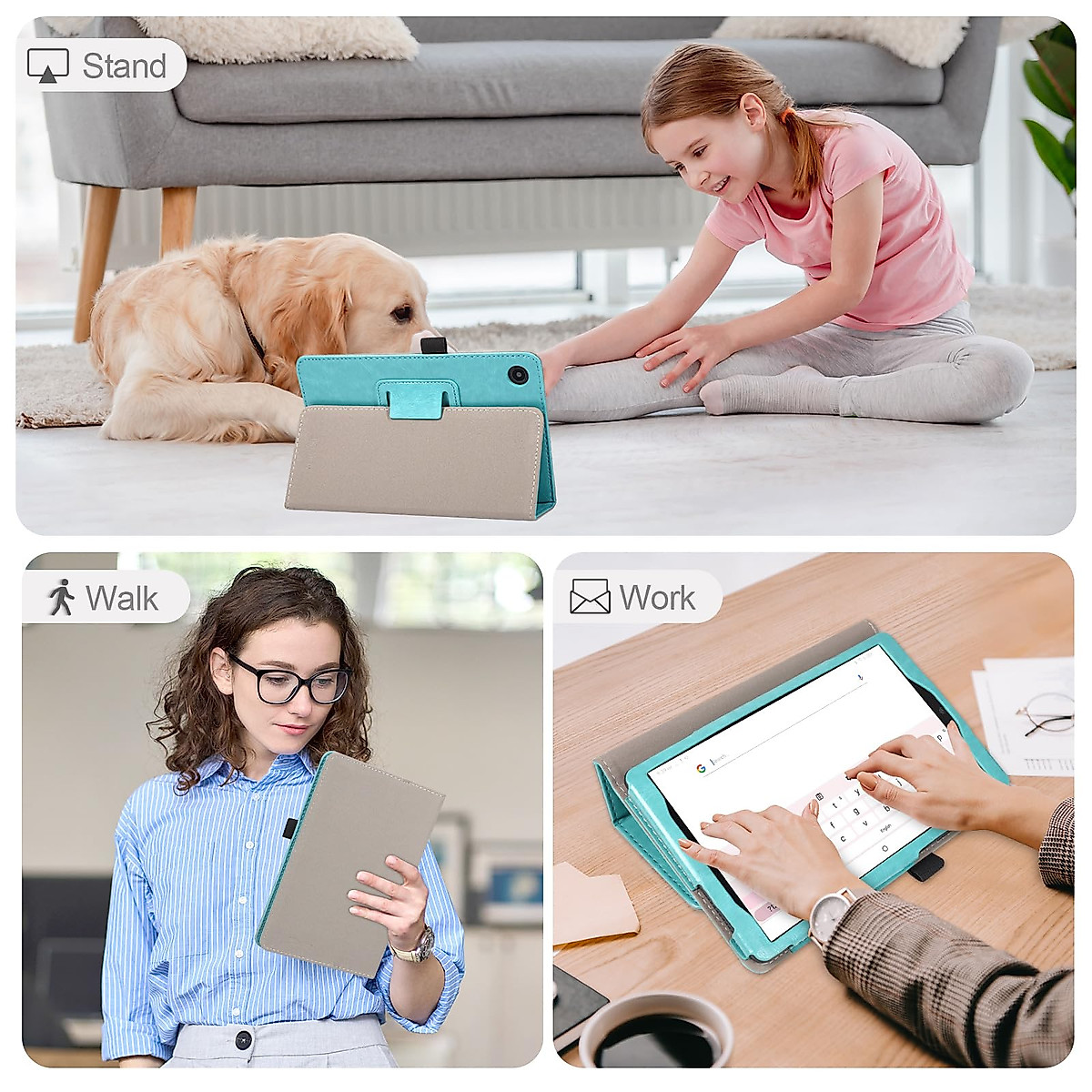JKhandy Case for 2024 Tcl Tab 8 SE MODEL 6048E / TCL Tab 8 Plus MODEL 9138S / TCL Tab 8 LE MODEL 9137W / TCL TAB 8 WiFi Model 9132X, Leather Protective Stand Tablet Cover with Pencil Holder, Sky Blue