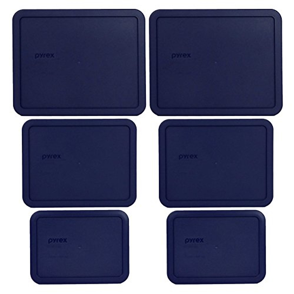 Pyrex (2 7212-PC 11-Cup, (2) 7211-PC 6-Cup, and (2) 7210-PC 3-Cup Blue Plastic Storage Lids, Made in The USA