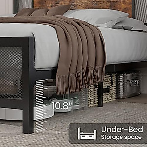 LARMACE Full Size Bed Frame Wooden Platform Bed with Headboard and Footboard Industrial Bed Frame with Metal Slats Support, No Box Spring Needed, Rustic Brown