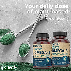 DEVA Vegan Omega-3 DHA Supplement, Once-Per-Day Softgel 200 MG, Carrageenan Free, Gelatin Free, Non-Fish, Algae Oil, Omega-3 Fatty Acids - 90 Softgels