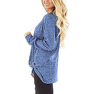 NIASHOT Womens Long Sleeve Tops Solid Twist Knot Sweater V-Neck Fall Shirts Blue 2XL