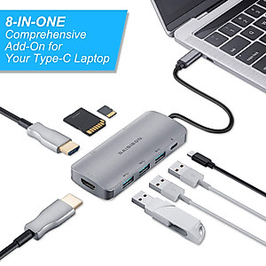 SAISIBON 8 in 1 Dual Monitor USB C Hub, Docking Station, 2 4K HDMI, 3 USB A 3.0 Ports, SD TF Card Reader, Support PD Fast Charging. Durable Aluminum Casing. Compatible with MacBook, Windows & More