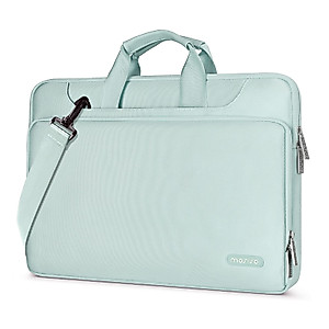 MOSISO 360 Protective Laptop Shoulder Bag Compatible with MacBook Air 15 inch M2 A2941 2023/Pro 16 inch M3 M2 M1 2023-2019, 15-15.6 inch Notebook,Matching Color Sleeve with Belt, Mint Green