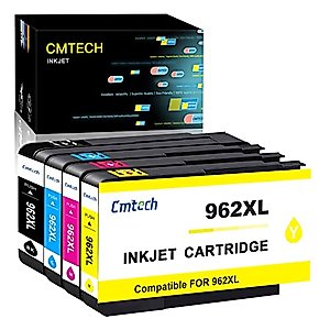CMTECH Compatible 962XL Ink Cartridges Replacement for HP 962XL 962 XL Work for OfficeJet Pro 9015e 9010 9015 9025 9018 9012 9025e 9020 9019 9016 9028 Printer（Black, Cyan, Magenta, Yellow） 4 Pack