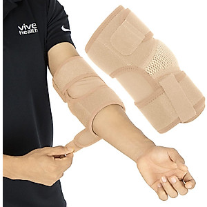 Vive Elbow Brace - Tennis Compression Sleeve - Wrap for Golfers, Bursitis, Left or Right Arm - Tendonitis Support Strap for Golf, Men and Women - Epicondylitis and Sports Recovery (Beige, Standard)