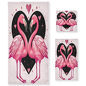 Flradish Pink Flamingos Lovers Towels 3 Pack Bath Towels for Bathroom Set Soft Cotton Highly Absorbent Lightweight & Quickdry Towel Set 1 Bath Towel,1 Hand Towel,1 Washclothe
