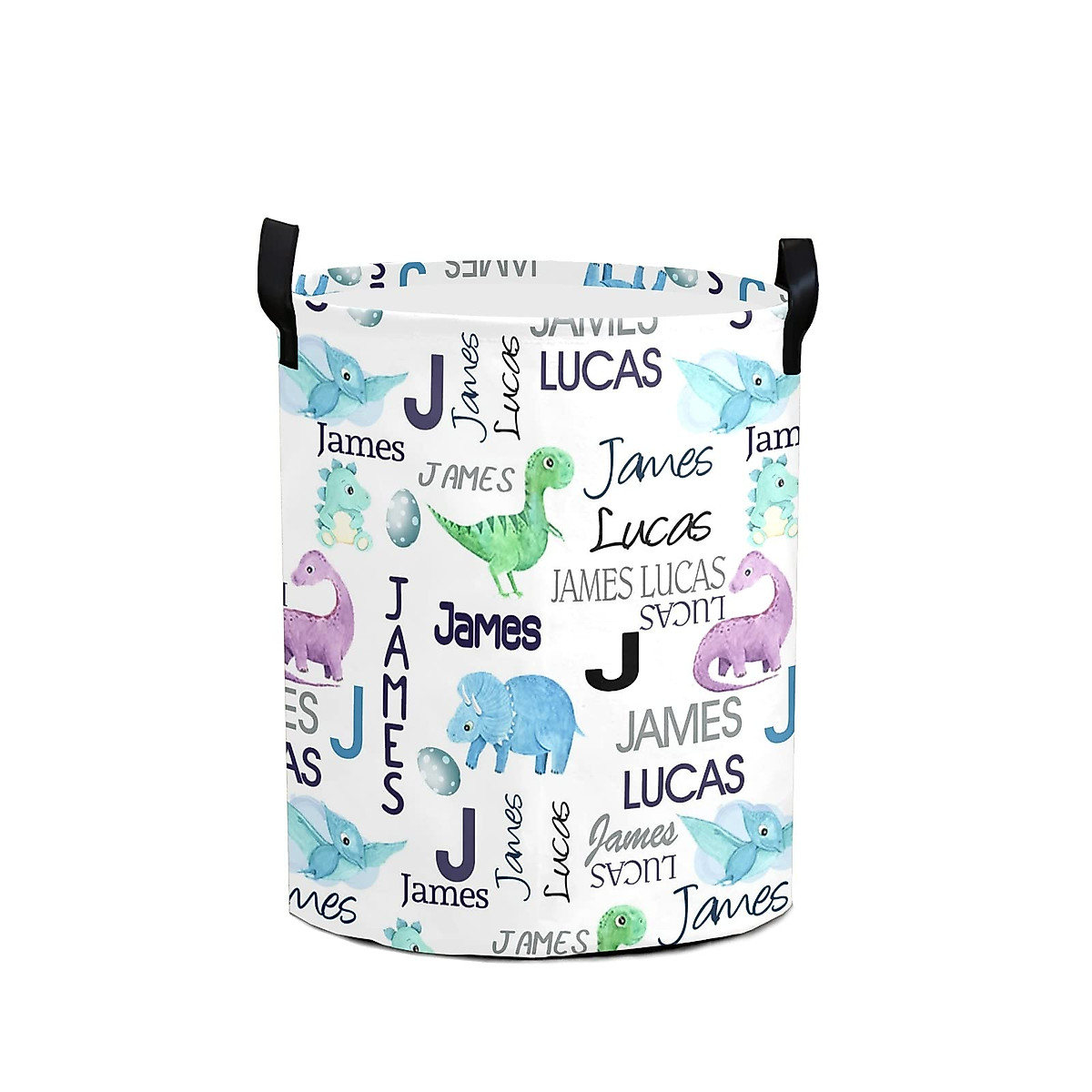Personalized Baby Laundry Basket for Boys Girls Custom Laundry Hamper with Handle Collapsible Organizer Storage Bathroom Living Room Bedroom Decor (Dinosaur)