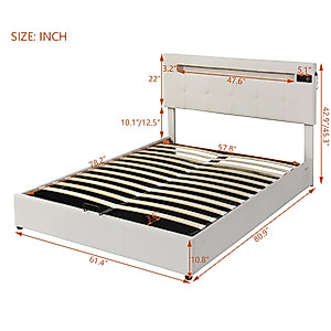 MiHunnor Queen Size Upholstered Platform Bed w/LED Light & Integrated Bluetooth Audio System. Velvet Upholstered Platform Bed w/Hydraulic Storage System & USB Port for Bedroom