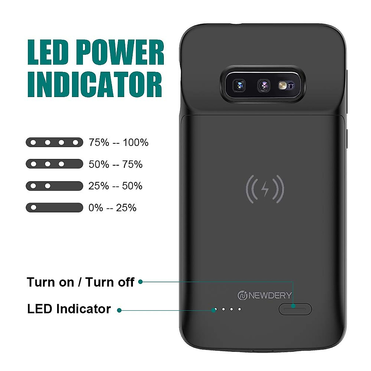 NEWDERY Upgraded Samsung Galaxy S10E Battery Case Qi Wireless Charging Compatible, 4700mAh Slim Rechargeable Portable Extended Charger Case Compatible for Samsung Galaxy S10E (5.8 Inches Black)