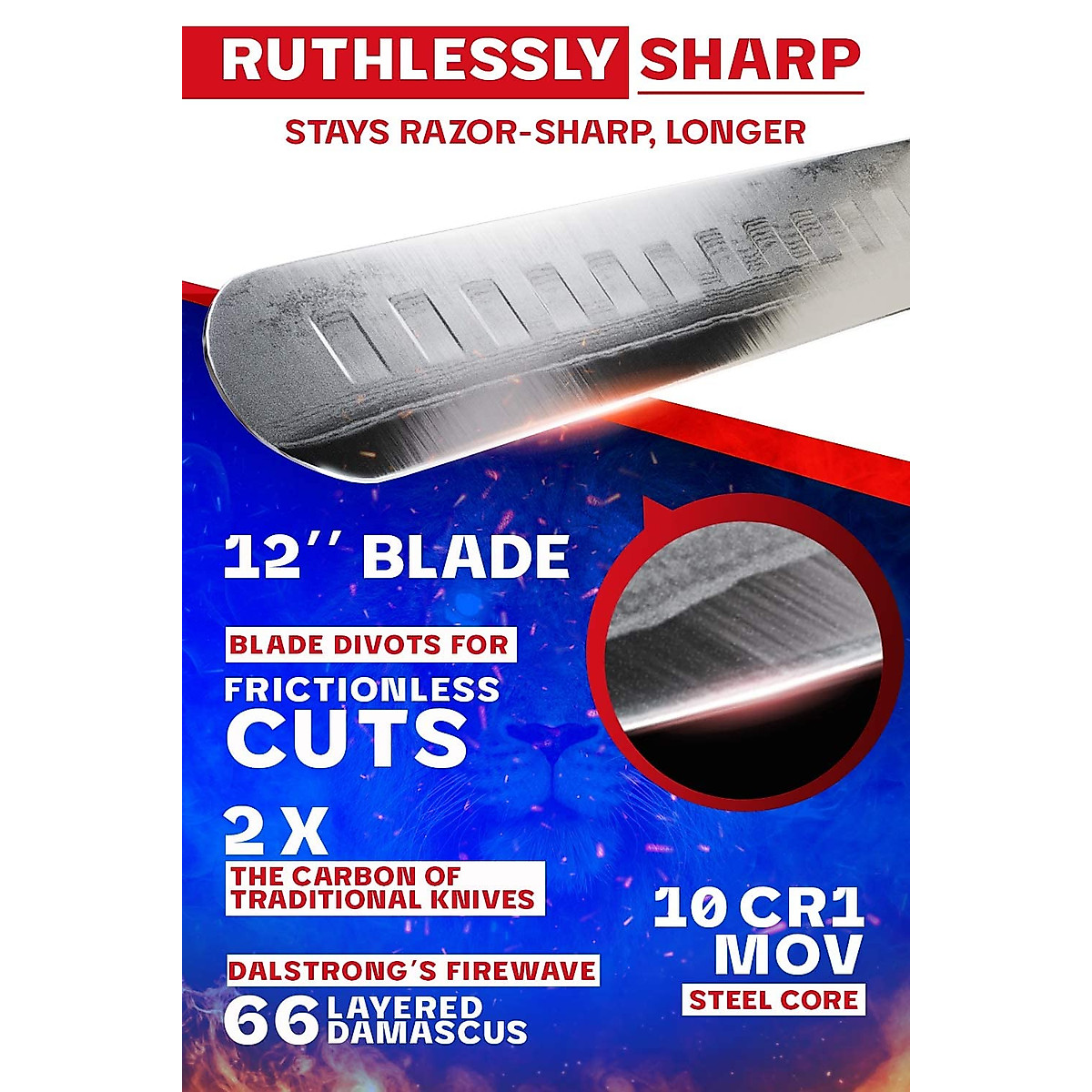 Dalstrong Slicing Knife - 12 inch Slicer - Firestorm Alpha Series - Premium 10Cr15CoMoV High-Carbon Steel Carving Knife - Traditional Japanese Wa Stabilized Wood & Resin Handle Kitchen Knife - Sheath