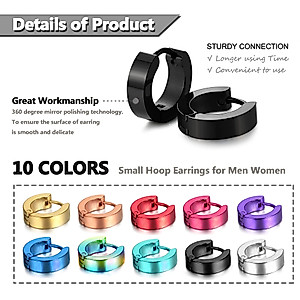 EIELO 10 Pairs Stainless Steel Small Hoop Earrings for Men Women Huggie Earrings Cool Mens Earrings Set Multicolor Huggie Hoop Earrings Piercing Cartilage Helix Lobes Sleeper Hoop Earrings Set 4MM